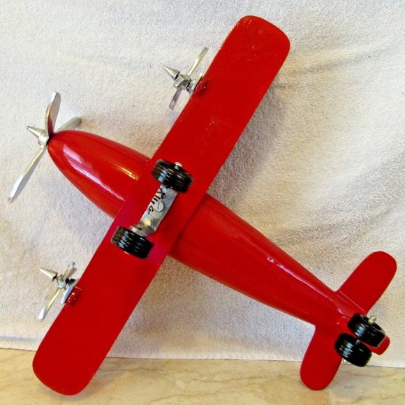 Accents | Vintage Red Metal Prop Biplane With Moving Propellers And ...